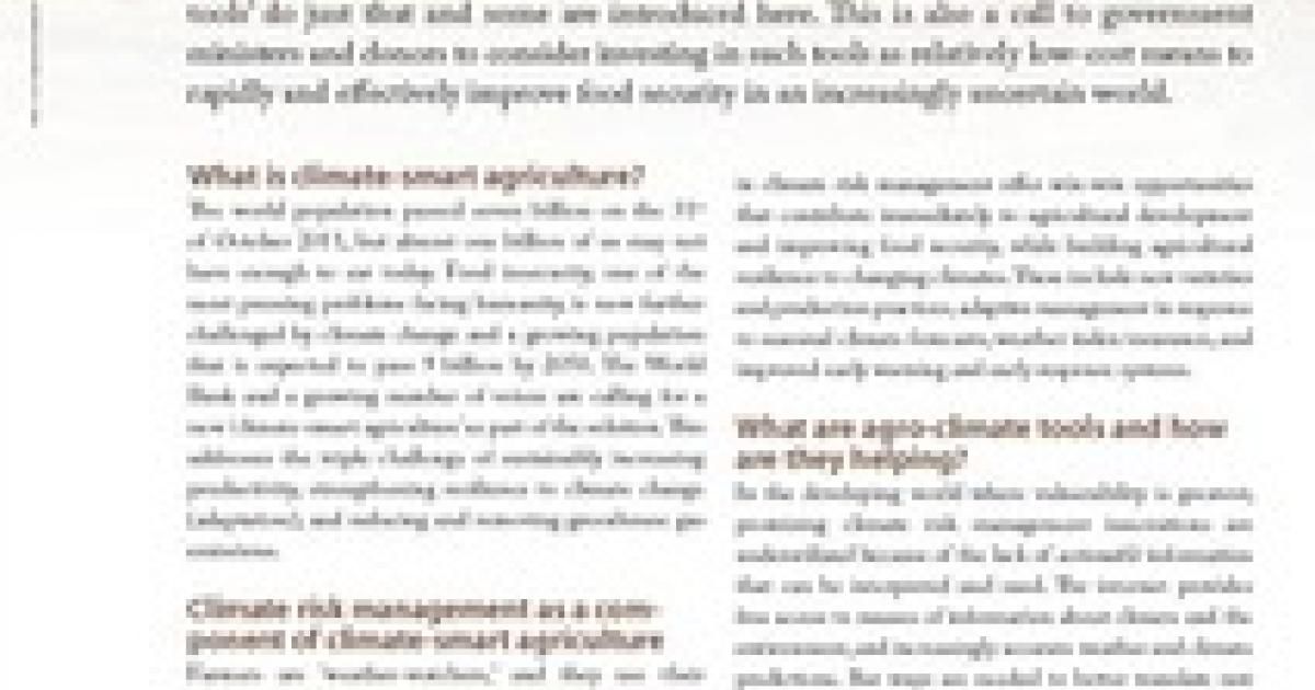 Agro-climate tools for a new climate-smart agriculture